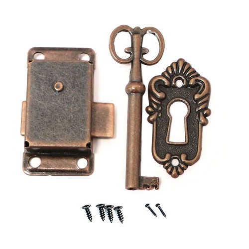 Vintage Furniture Cabinet Door Lock Set with Key Antique Drawer ...