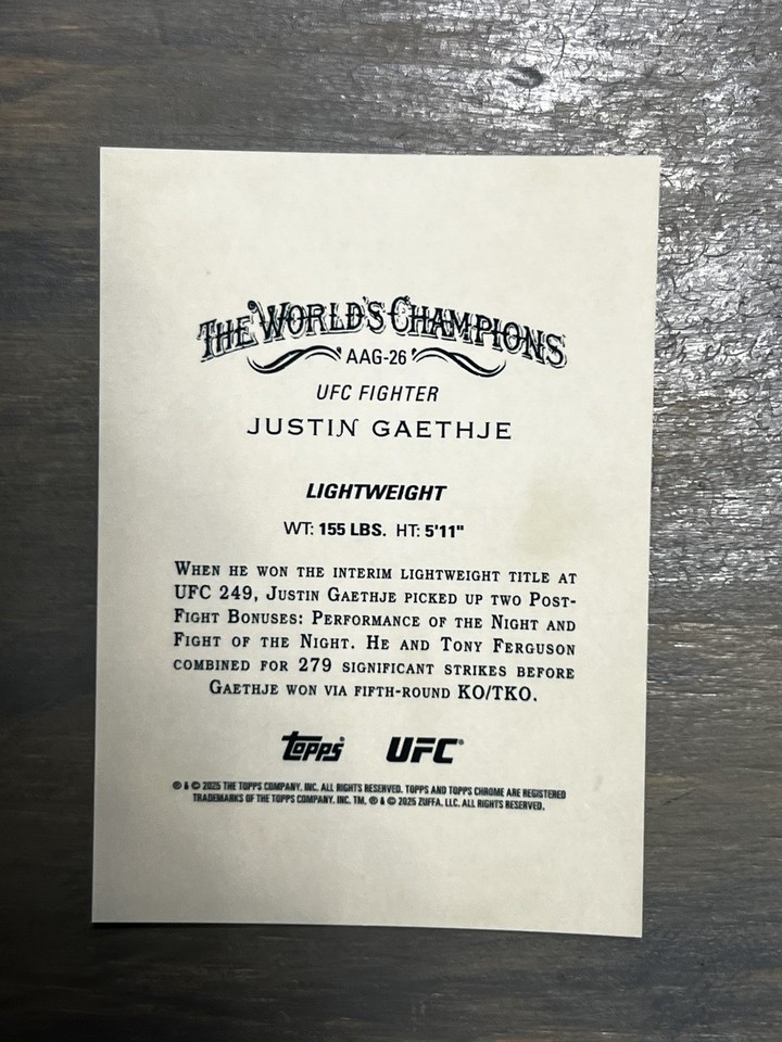 2025 Topps Chrome UFC Justin Gaethje Allen & Ginter /50 Gold Refractor ...