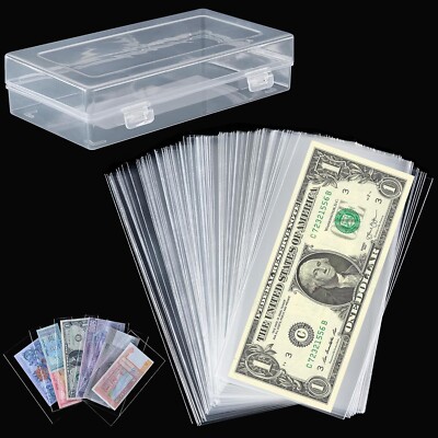 200 Pcs Dollar Bill Holder with Storage Case Plastic Paper Money ...