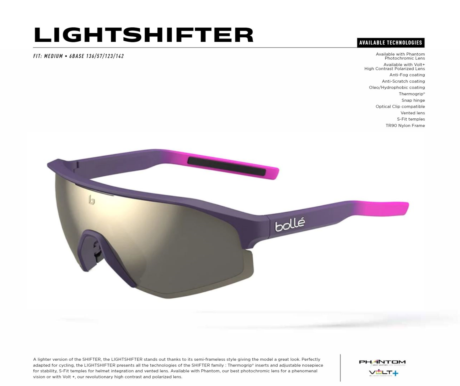 Bolle Lightshifter Cycling Sunglasses, Pink and Purple, Polarized Gold ...