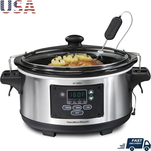 Digital Programmable Slow Cooker W/ Temperature Probe Dishwasher Safe 6 ...