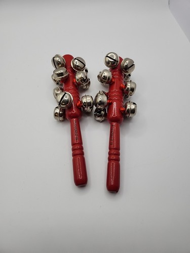 Red Shaker Jingle Bells Musical Percussion Wood Metal Handheld Music ...