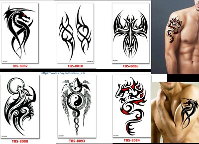 6 X MenTemporary Tattoos Body Arm Tattoo Sticker Half Sleeve Fake ...