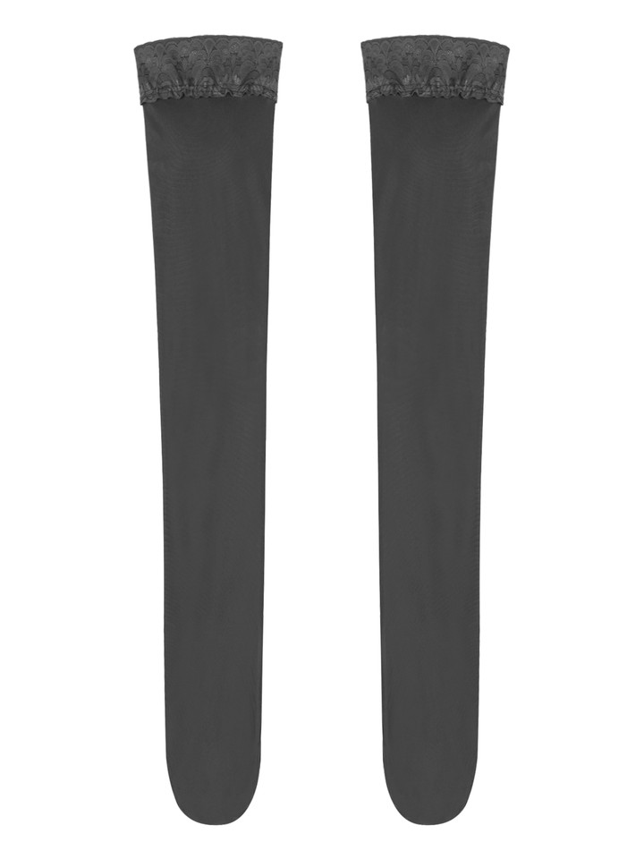 Women Shiny Thigh High Stockings Lace Sheer Footed Tights Stay Up ...