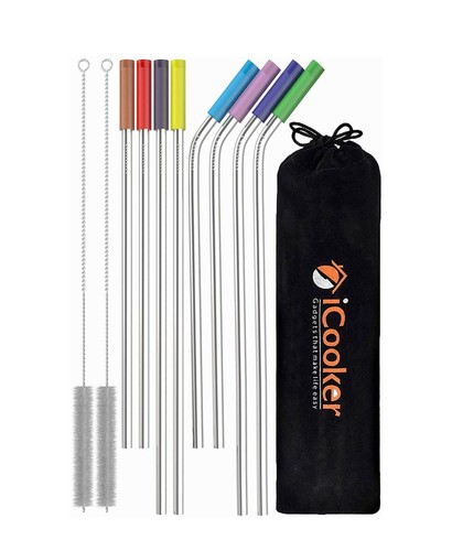iCooker 8 Pack Reusable Stainless Steel Straws with Colorful Silicon ...