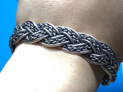 Solid 925 Sterling Silver Mens Heavy Braided Celtic Torque Bangle Cuff ...