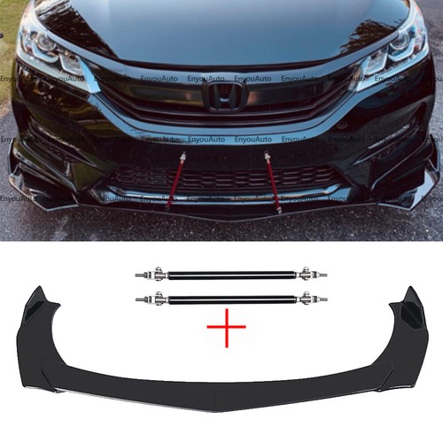 For Honda Fit Front Bumper Lip Spoiler Splitter + Strut Rods Glossy ...