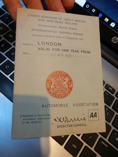 automobilia AA 1969 UK INTERNATIONAL DRIVING PERMIT PASSPORT STYLE ...
