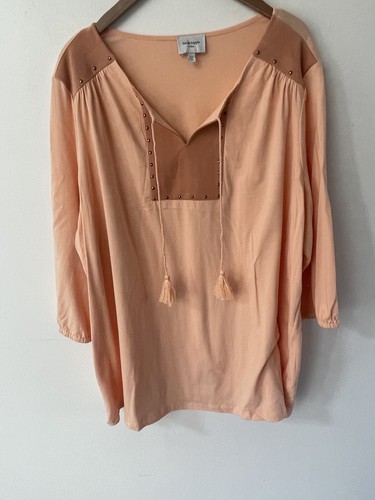 Haute Hippie 3X Tribe Tunic Studded Coral Long Sleeve Blouse Boho Top ...