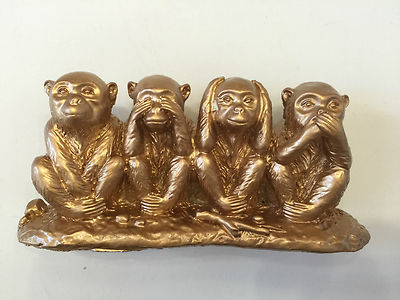 4 FOUR MONKEYS STATUE DO NO EVIL SAY NO EVIL HEAR NO EVIL SEE NO EVIL ...