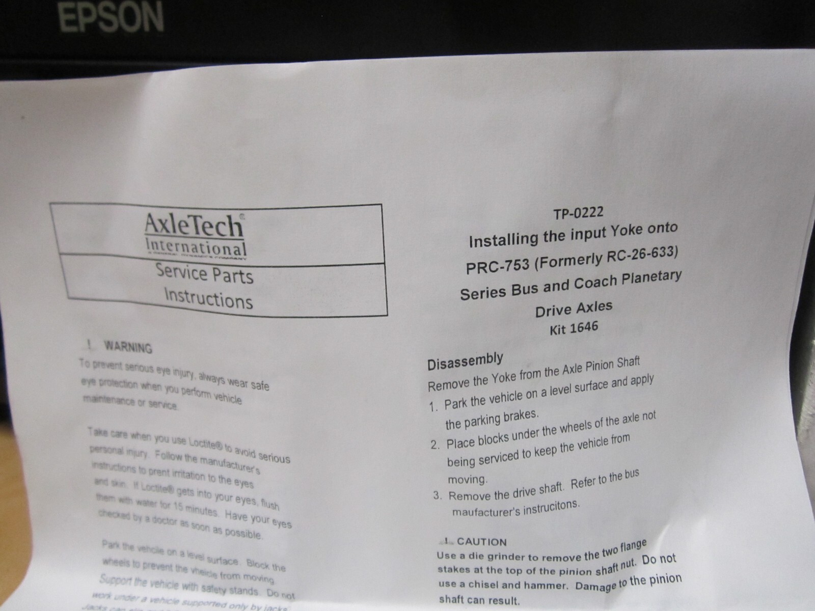 AXLE TECH RC26633 INPUT YOKE 17TYS31-66A / PRC-753 KIT 1646 NEW , E2 | eBay