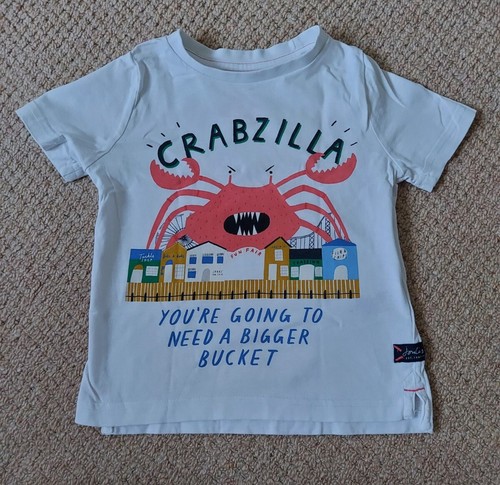 Joules Boys Crabzilla Beach Scene White T- Shirt Age 3 Short Sleeved | eBay