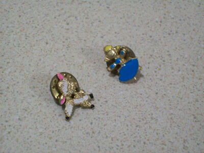 Vintage Little Bo Peep and Lamb Painted Enamel Metal Tack Pins Lapel ...