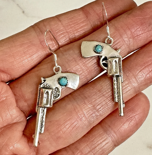 Mini Toy Gun Pistol Revolver Navajo Turquoise Earrings Sterling 925 ...