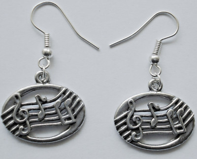 Earrings #275 Pewter MUSICAL NOTES (20mm x 15mm) MUSIC Silver Tone drop ...