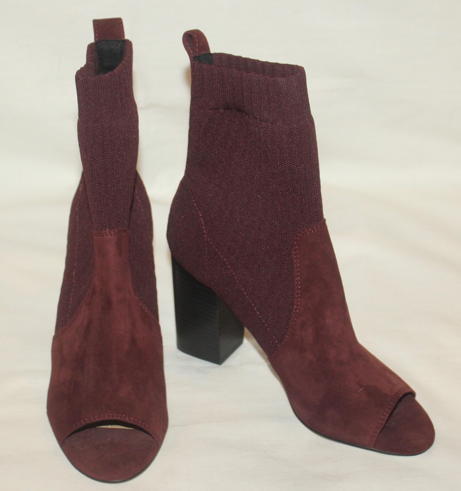 SPLENDID Nuru Suede Peep Toe Stretch Ankle Booties SZ 7 NEW Deep Maroon ...