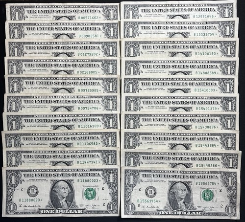 (20) 2013 $1 One Dollar (B) Star Note Lot!! 20 NEW YORK DISTRICT STAR ...
