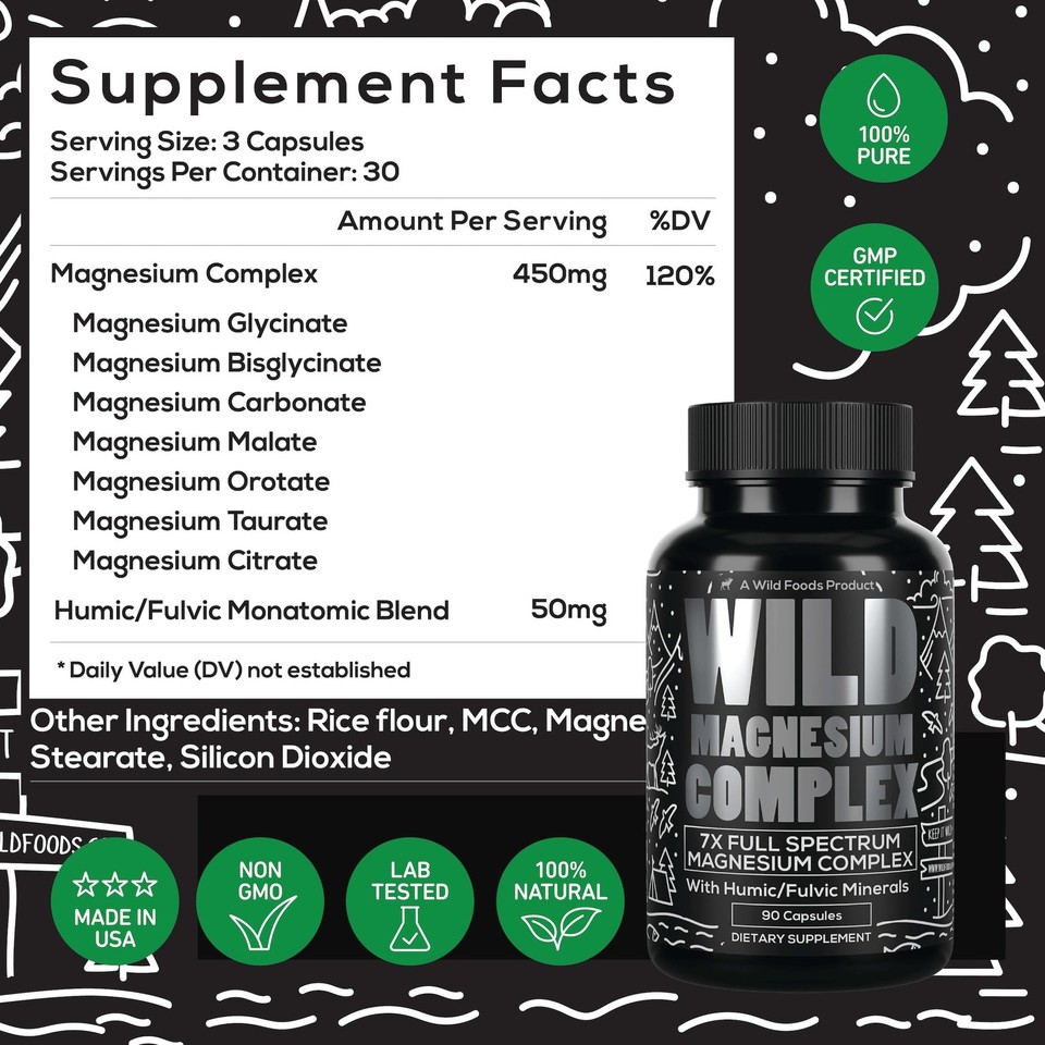 Wild Foods Magnesium Complex: 7 Bioavailable Forms, High Absorption ...