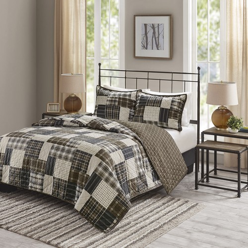 BEAUTIFUL COZY PLAID BROWN GREY BLACK RUSTIC BEIGE LOG CABIN LODGE ...