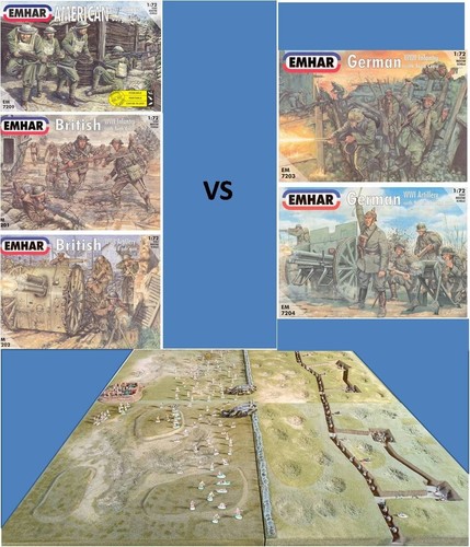 1/72 - WWI US & British vs German Infantry w/Tank/Artillery - Emhar ...