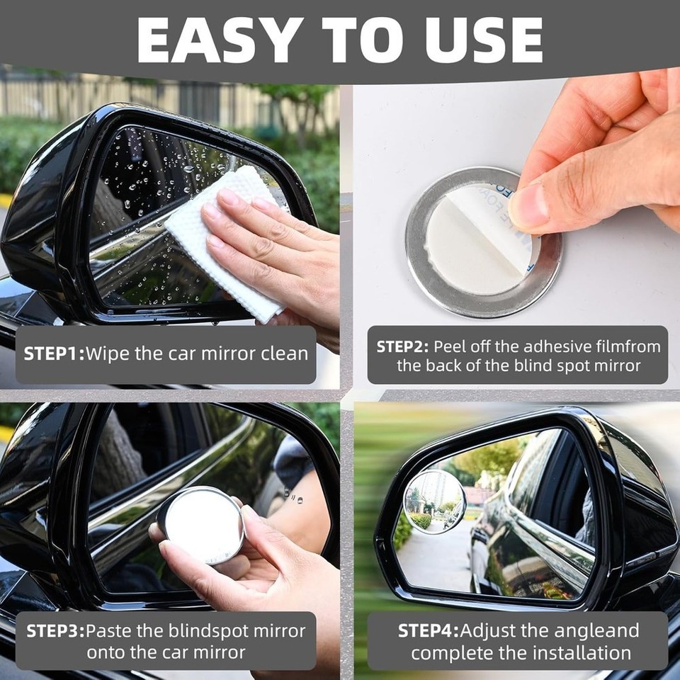 2x Blind Spot Mirror 2" Round Convex Mirror, Frameless HD Glass Rear ...