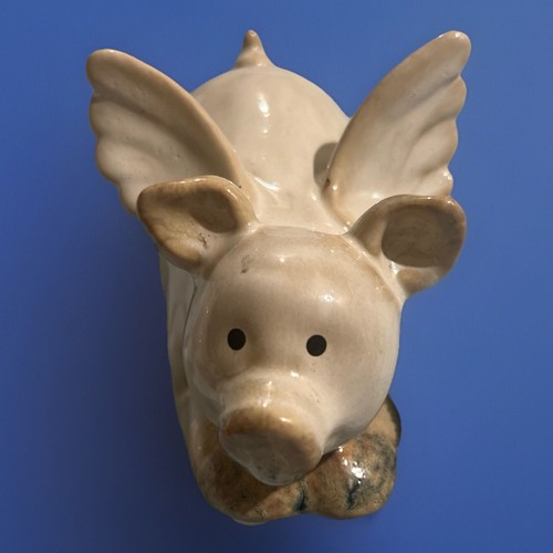 Ceramic Glaze Pig W/Wings “ When Pigs Fly” Table Decor Figurine FREE ...