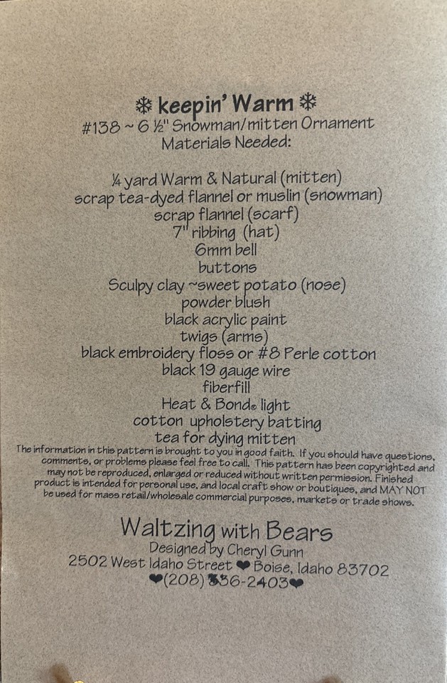 Lot of 3 “Waltzing With Bears” Sewing, Craft Patterns. 6.5” to 31 ...