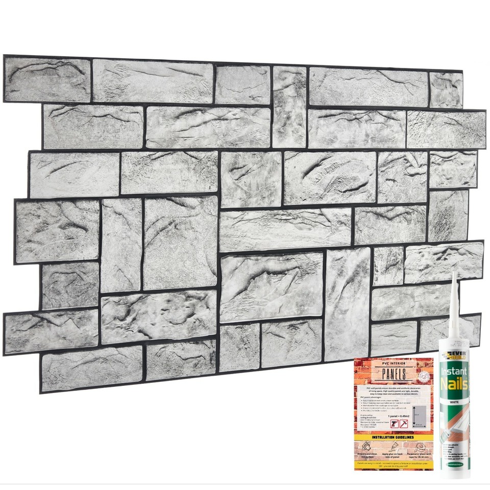 Stone Brick Effect PVC Plastic Wall Covering Panels Decorative Cladding ...