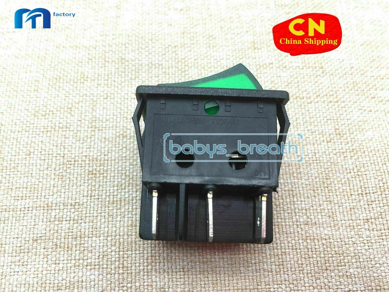 6 Pin Canal R Series Rocker Switch Green Double Pole 20A 16A 125V 250V ...