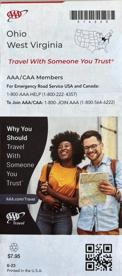 New AAA OHIO - WEST VIRGINIA STATE ROAD MAP Highway Tour OH/WV LATEST ...