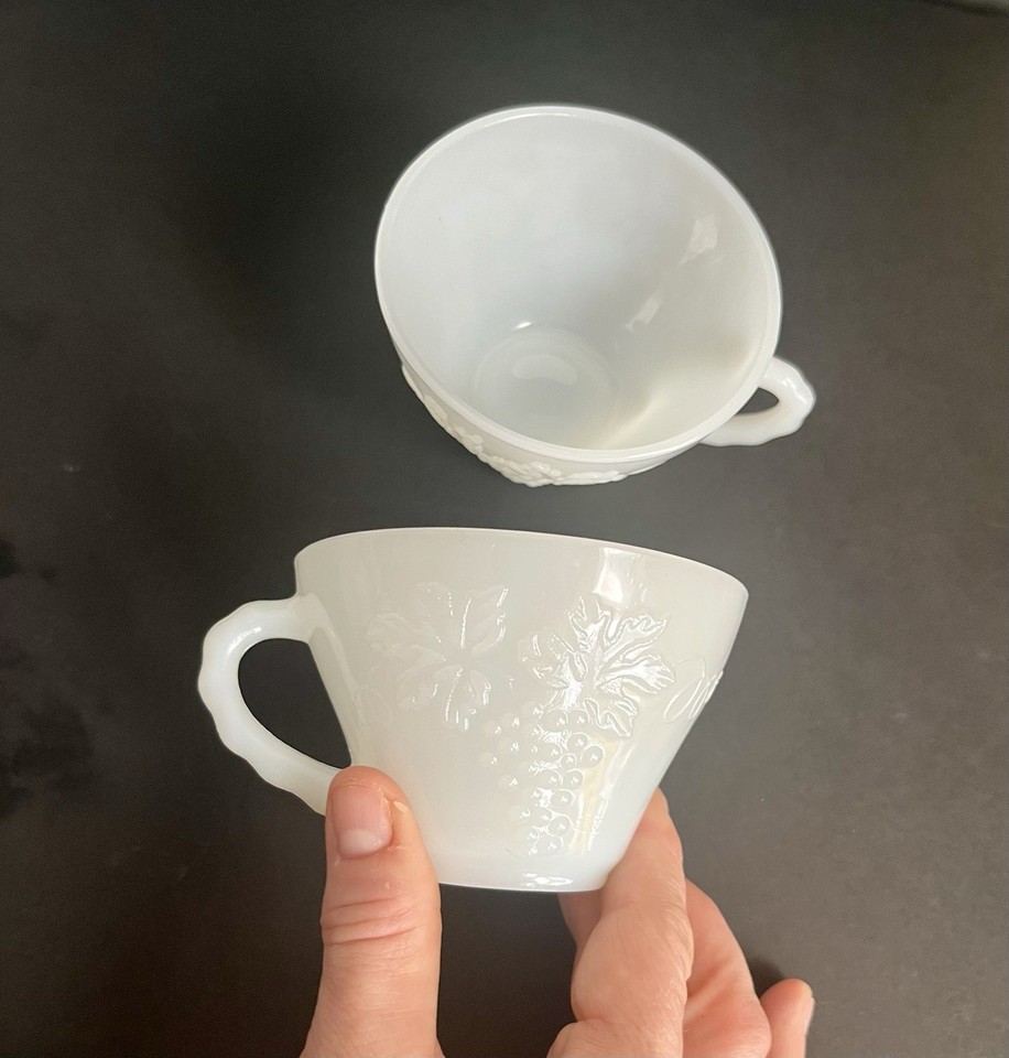 Vintage Punch Cups, Set Of 2 White Milk Glass, Anchor Hocking Patterns ...