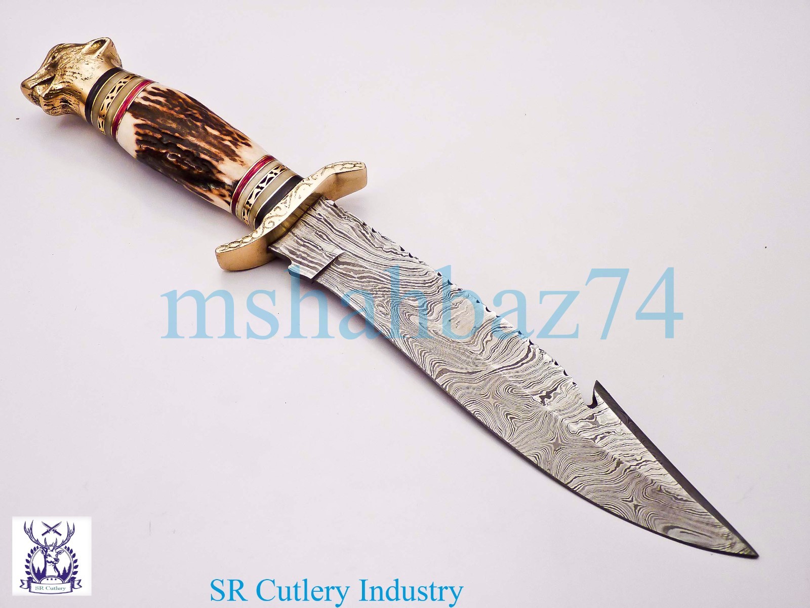 BEAUTIFUL WOLF CUSTOM HAND MADE DAMASCUS STEEL HUNTING SWORD KNIFE ...