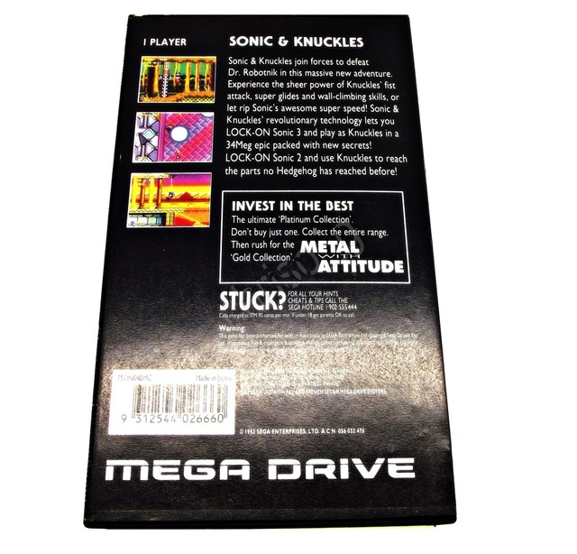 Sonic & Knuckles Platinum SEGA Mega Drive Very RARE Ozisoft Game 3 for ...