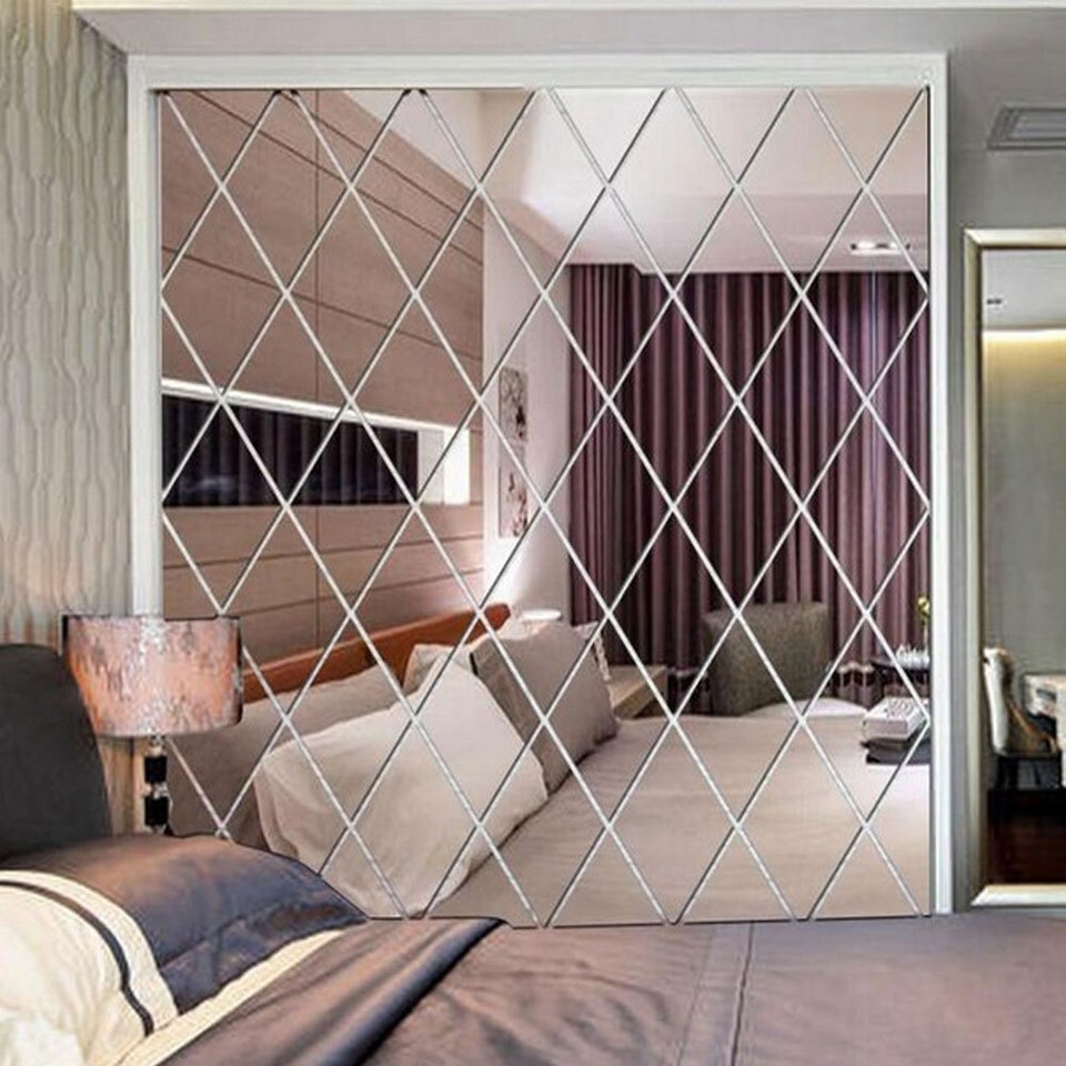 3D Removable Mirror Wall Stickers Diamonds Triangles Acrylic Wall ...