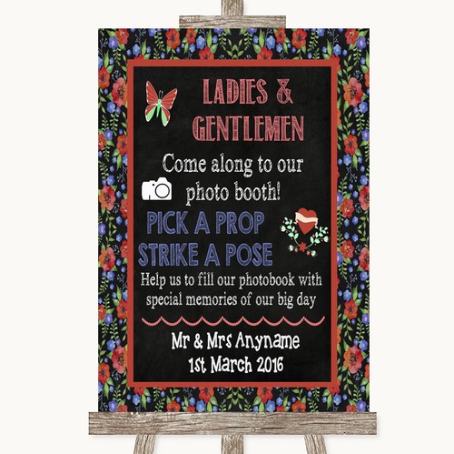 Floral Chalk Pick A Prop Personalised Wedding Sign | eBay