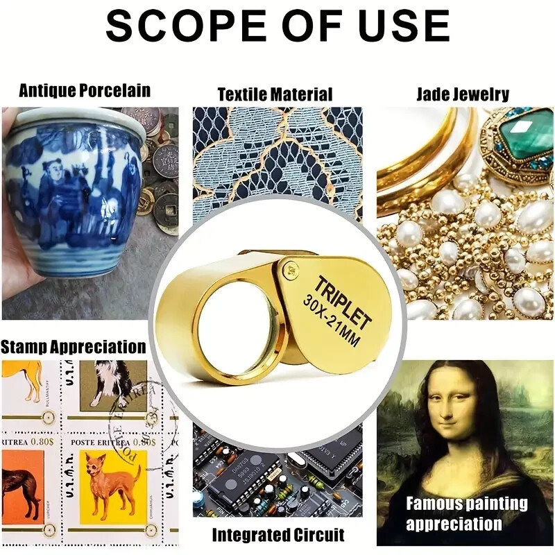 30x Magnifier Eye Loupe Lens Testing Inspecting Gold Silver Jewelry 999 ...