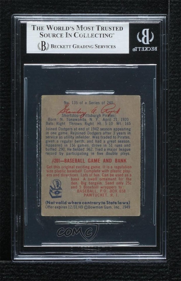 1949 Bowman Gray Back Stan Rojek #135 BGS 4.5 Rookie RC | eBay