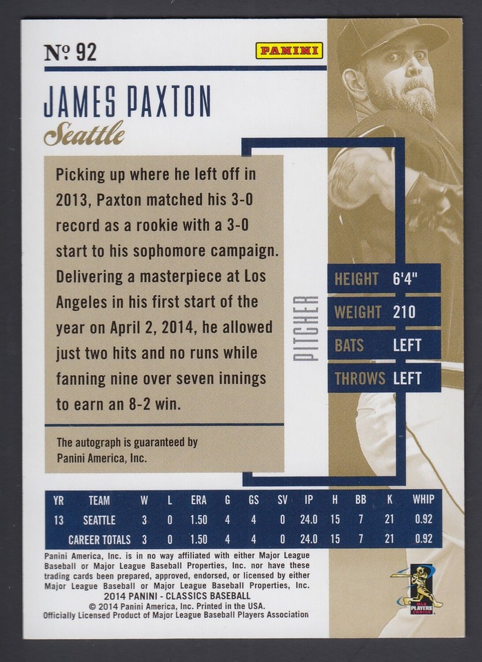 James Paxton 2014 Panini Classics Significant Signatures Rookie ...