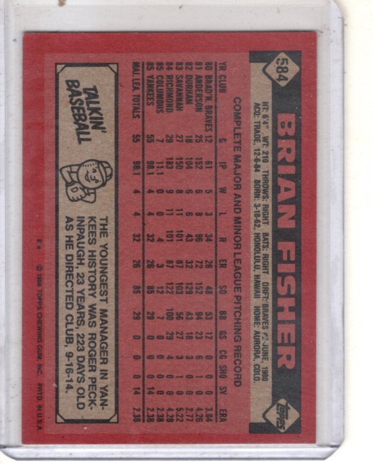 1986 Topps - #584 Brian Fisher New York Yankees baseball card | eBay
