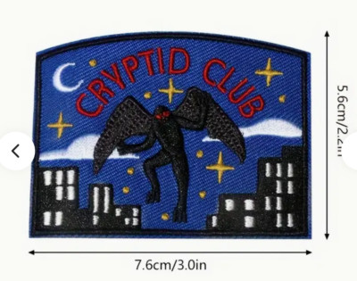 Cryptid Club Iron On Patch - Mothman UFO - Black, Blue and White LX78 ...