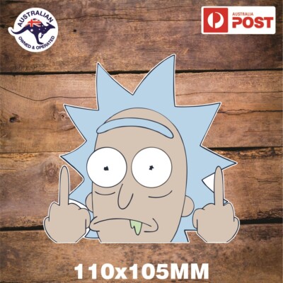 RICK AND MORTY STICKER PEEPING GIVING THE BIRD FINGER | eBay Australia