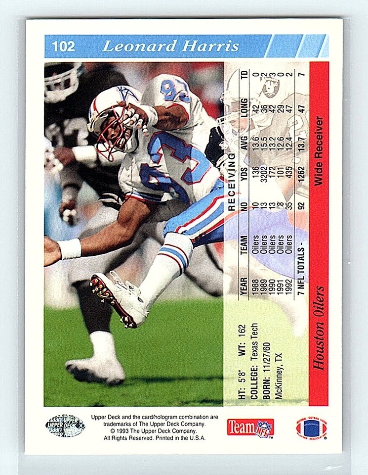 1993 Upper Deck Leonard Harris Houston Oilers #102 | eBay