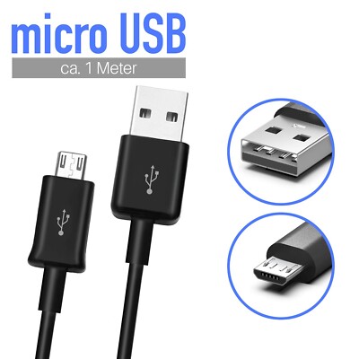 micro USB microUSB Kabel Ladekabel Synchkabel Datenkabel 1m schwarz ...