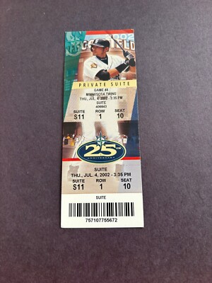 2002 SEATTLE MARINERS VS MINNESOTA TWINS PRIVATE SUITE TICKET 25TH ...