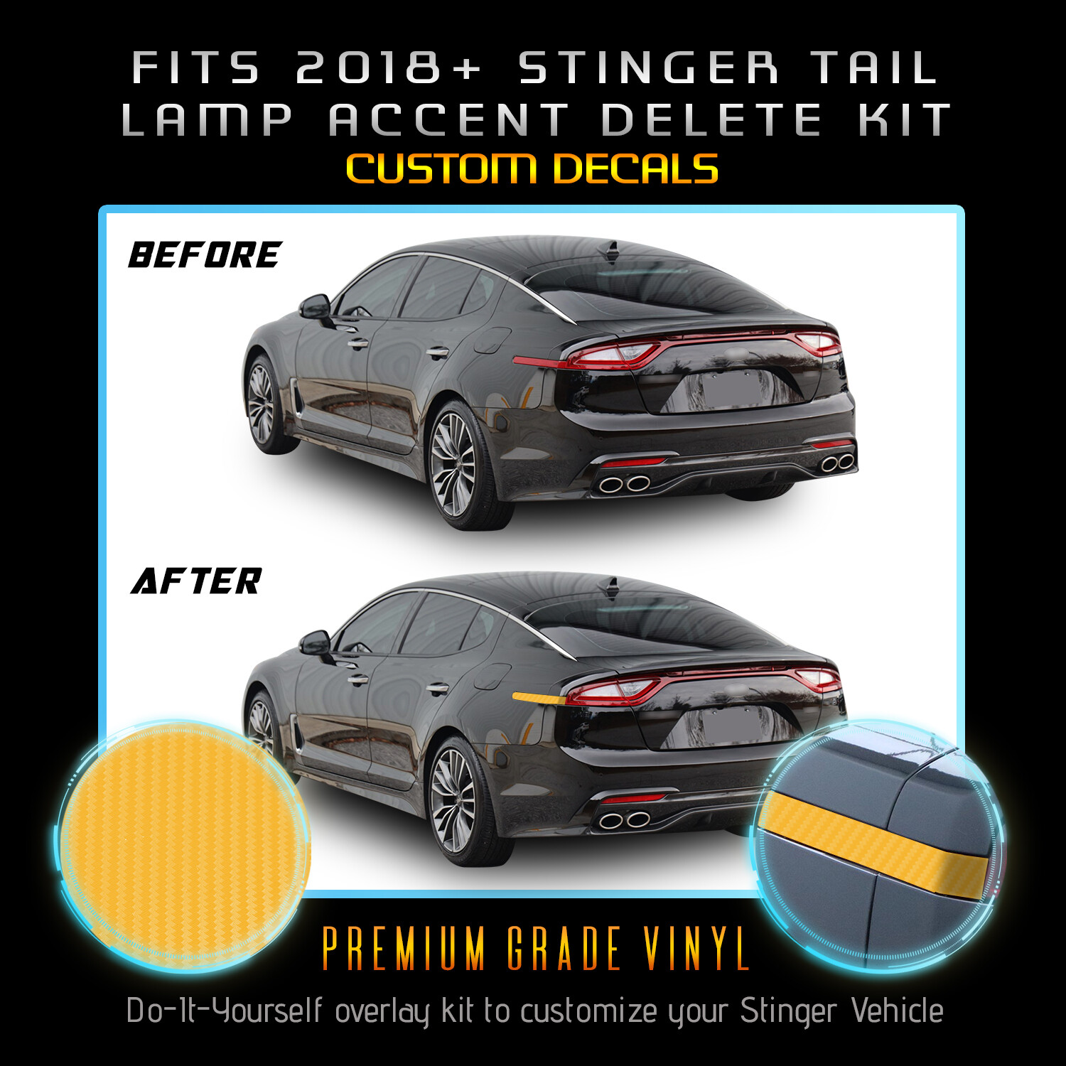 For Kia Stinger Rear Tail Light Side Markers Delete Decals - Matte ...