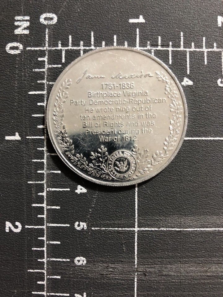 James Madison 4th President Plastic Coin Token 1809-1817 USA ...