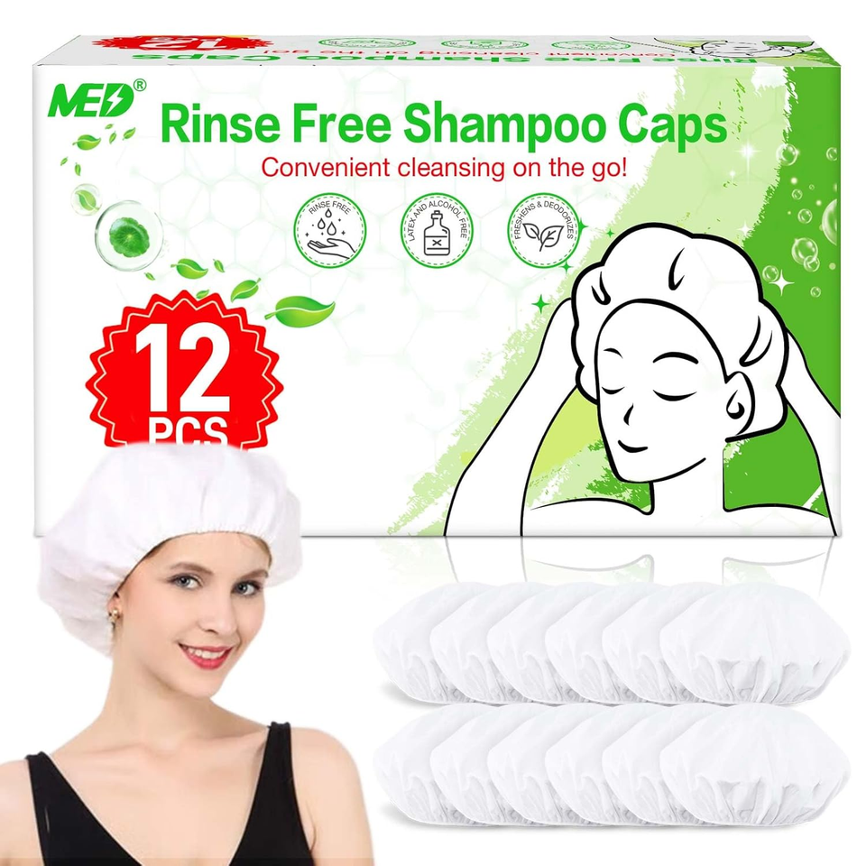 Shampoo Caps No Rinse Waterless Hair Washing Shower Caps 12 Packs for ...