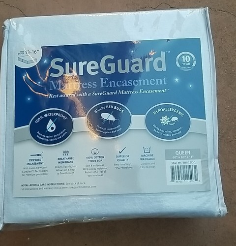 SureGuard Queen Mattress Encasement 100% Waterproof 13-16" Deep Zip Protection 755702115032| eBay