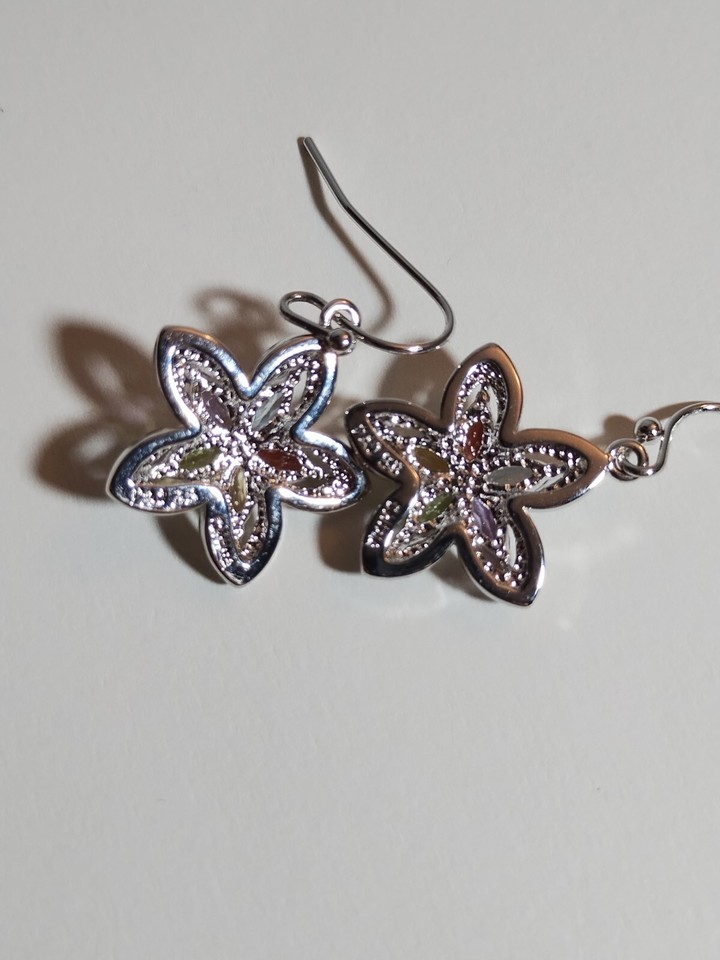 PAJ BB Flower Multi Color Silver Tone Faux Crystal Earrings Fashion ...