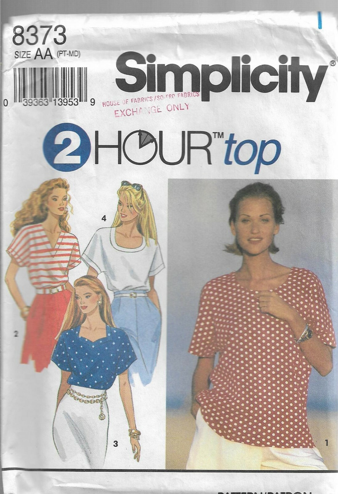 Simplicity 2 Hour Top Pattern #8373-Misses Top With Neckline Variations ...
